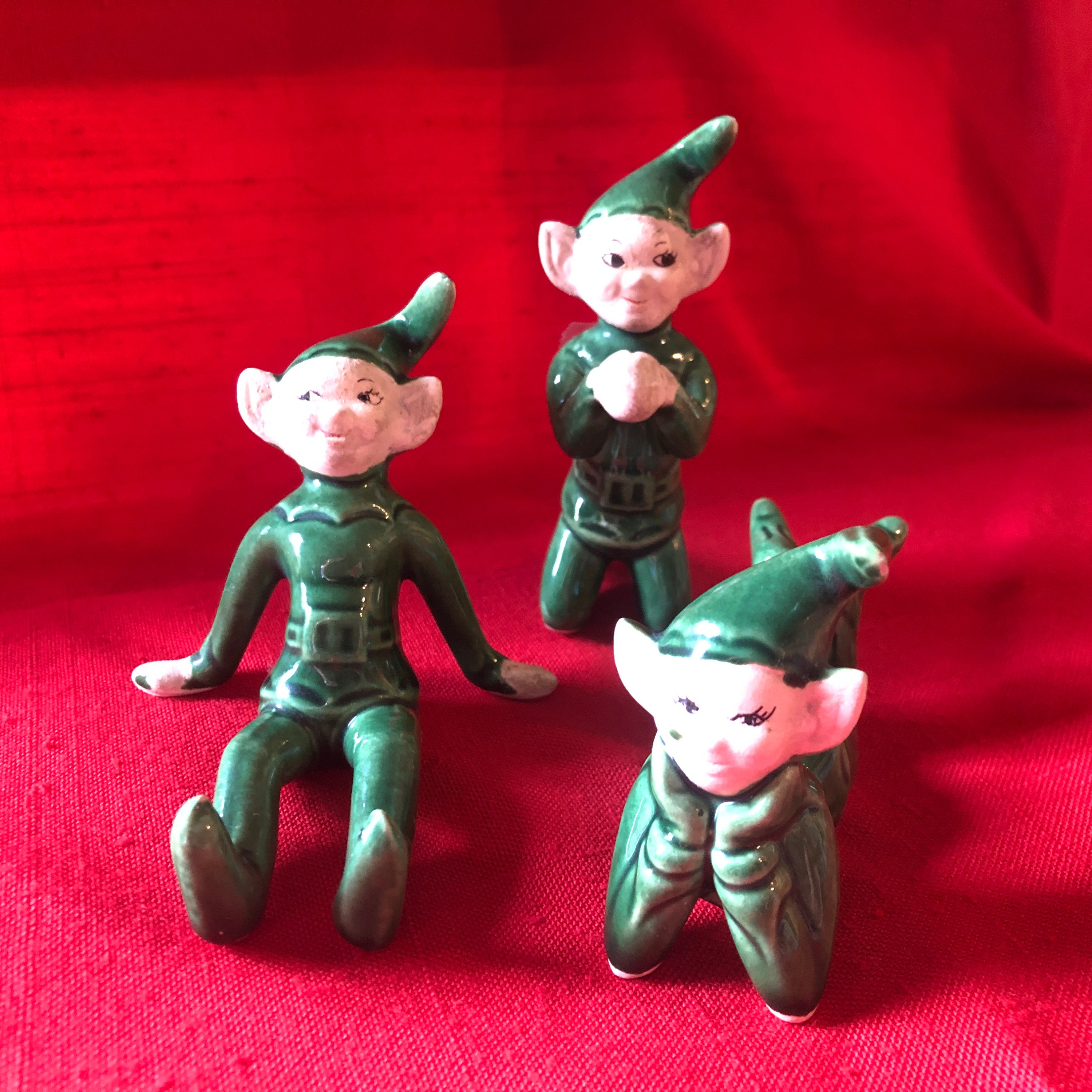 1950s MCM Green Ceramic CHRISTMAS ELVES 3 Vintage Gilner - Etsy
