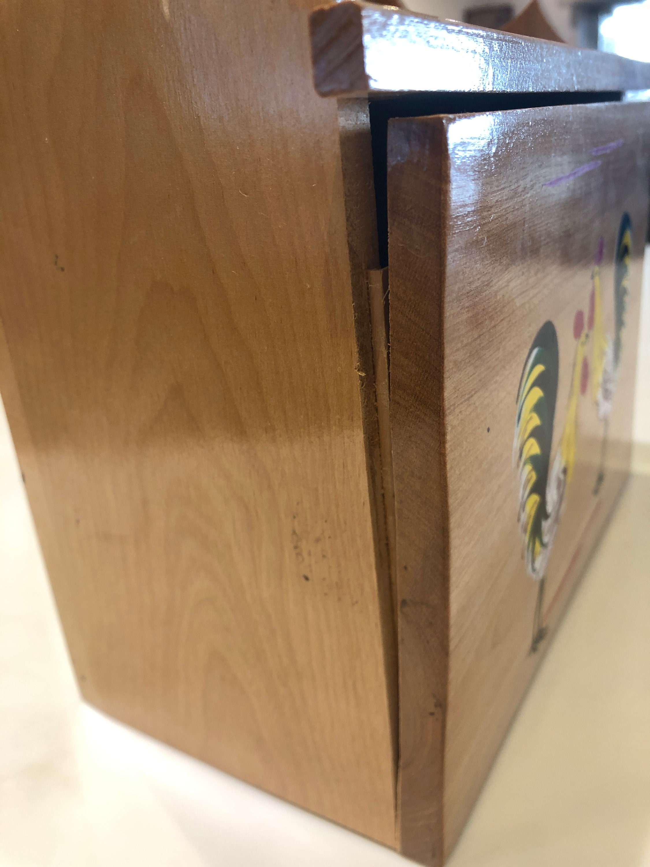 Vintage Wooden Box Rooster Wall Pocket, LARGE Mail Sorter Box ...