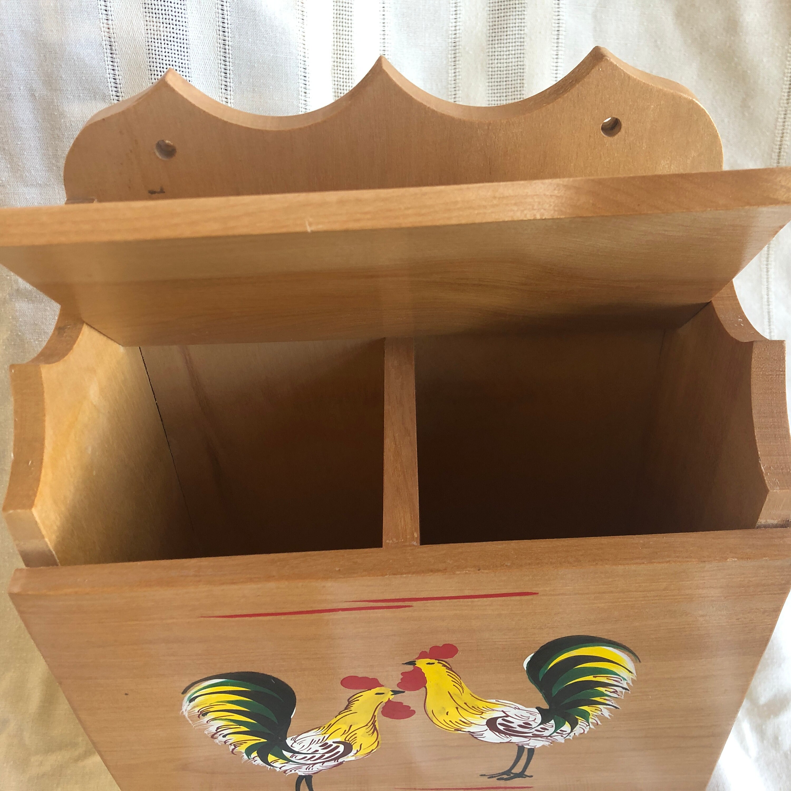 Vintage Wooden Box Rooster Wall Pocket, LARGE Mail Sorter Box ...