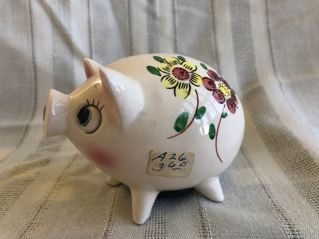 Vintage NORCREST Ceramic Floral Piggy Bank, EXCELLENT Condition, Baby ...