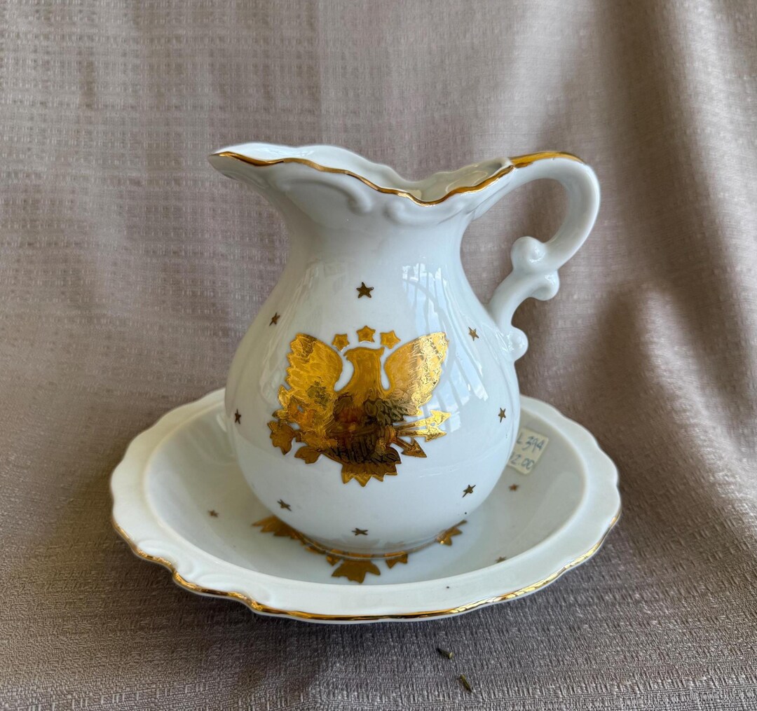 MINT Vintage Ceramic Patriotic Pitcher & Bowl Set, Pitcher and Basin ...