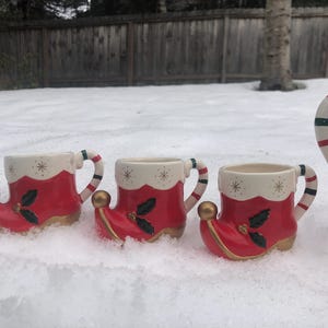 Vintage Christmas NAPCO Candy Cane Santa Boot Pitcher & Mug Set, Setof6 ...