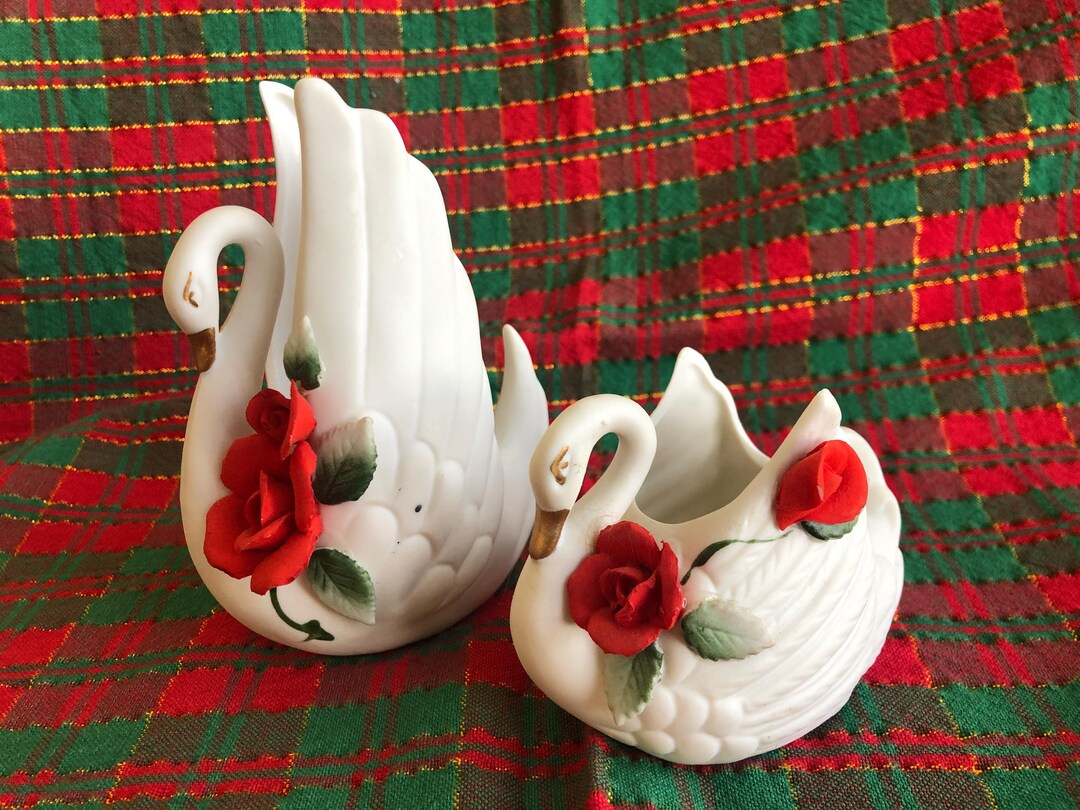 MINT Vintage Ceramic Swan Planters or Tea Light Holder, 1950s Swans ...