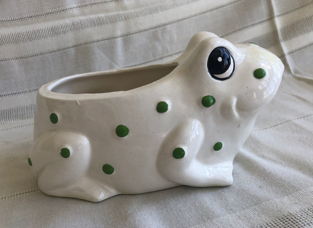Vintage CERAMIC FROG PLANTER, Midcentury Plant Pot, Never Used, Green ...
