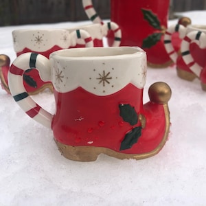 Vintage Christmas NAPCO Candy Cane Santa Boot Pitcher & Mug Set, Setof6 ...