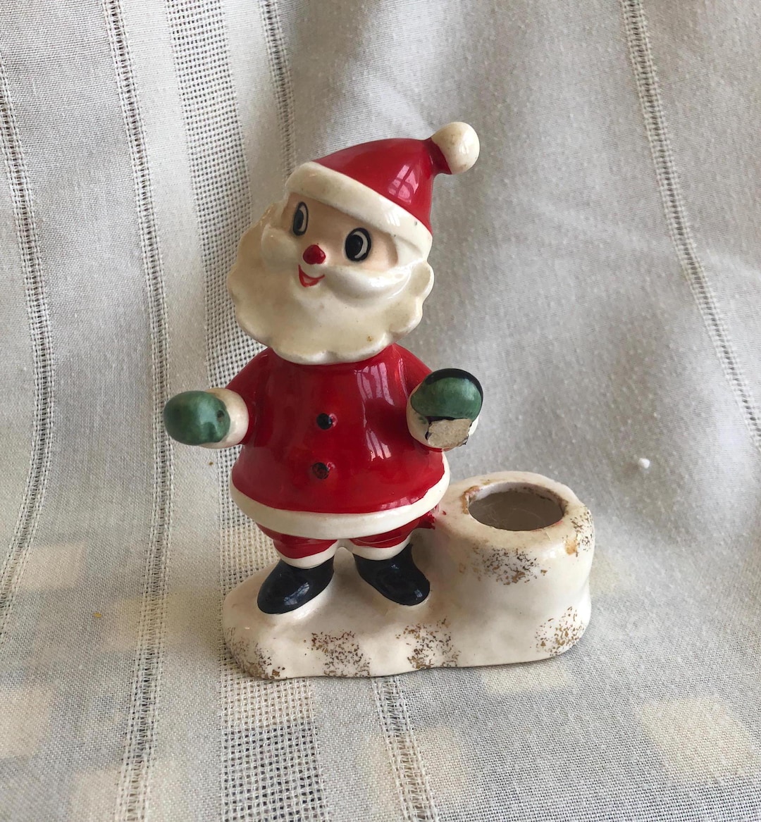 Vintage NAPCO Santa Candle Holder, 1950s MCM Christmas Ceramic ...