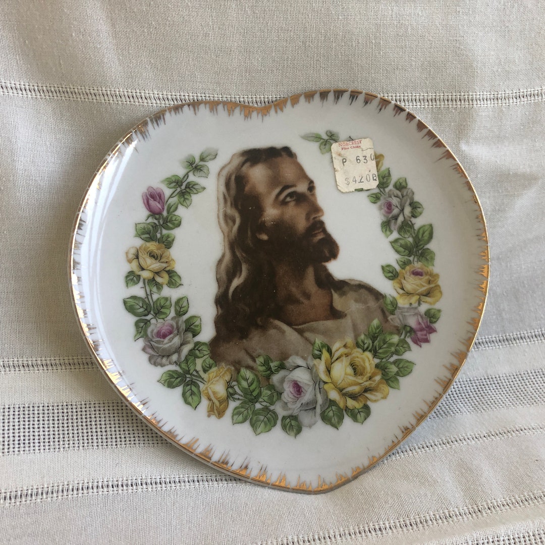 Vintage 1950s Portrait of JESUS CHRIST Plate, EXCELLENT Condition, Gold ...