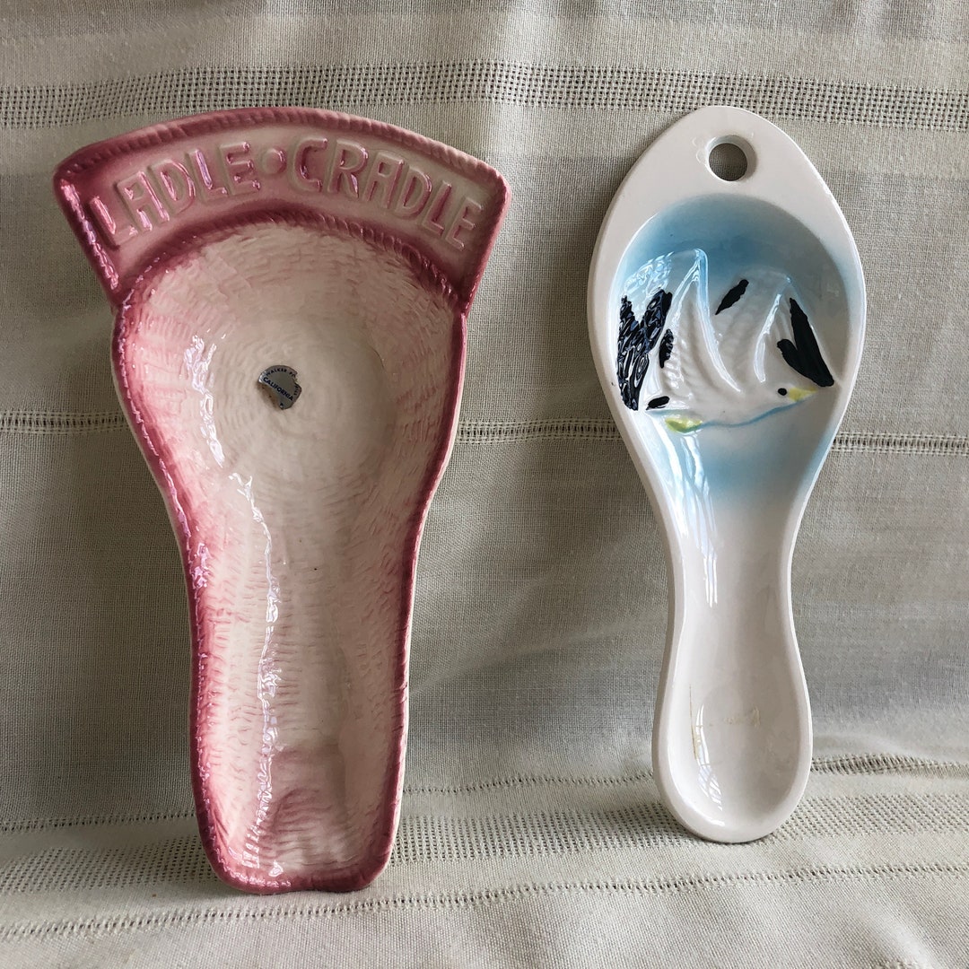 Mid-century Ceramic Spoon Rests, 1960s MCM Pink Ladle Cradle, Seagull ...