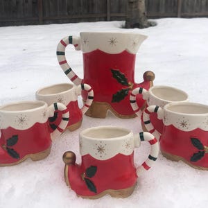 Vintage Christmas NAPCO Candy Cane Santa Boot Pitcher & Mug Set, Setof6 ...