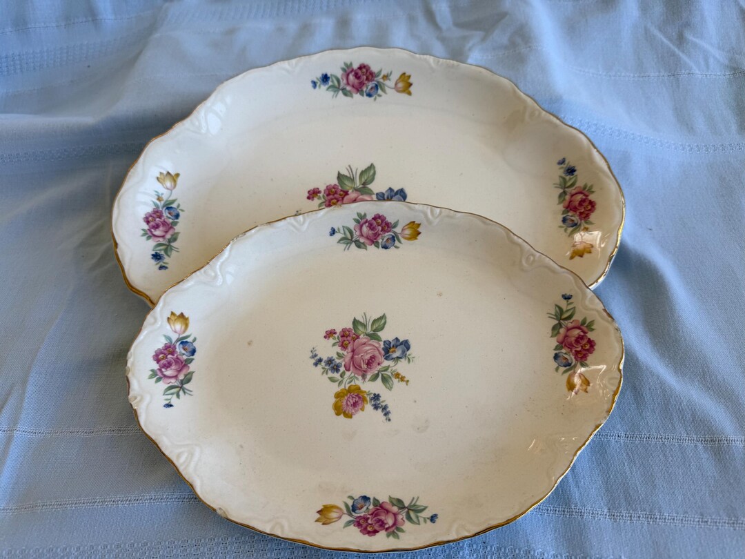 1960s Vintage Floral Platters, Set of 2, Porcelain Oval China Platter ...