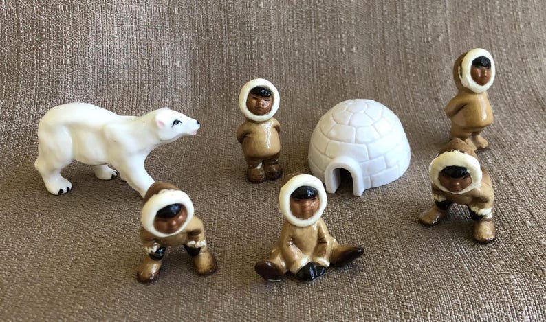 Vintage HAGEN RENAKER Miniature Eskimos, Polar Bear & Igloos, 1950-80s ...