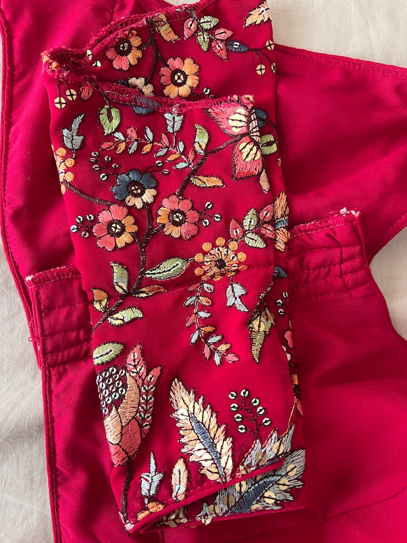 Red Embroidered V-neck Blouse, Sequin Detail, Sleeveless - Etsy