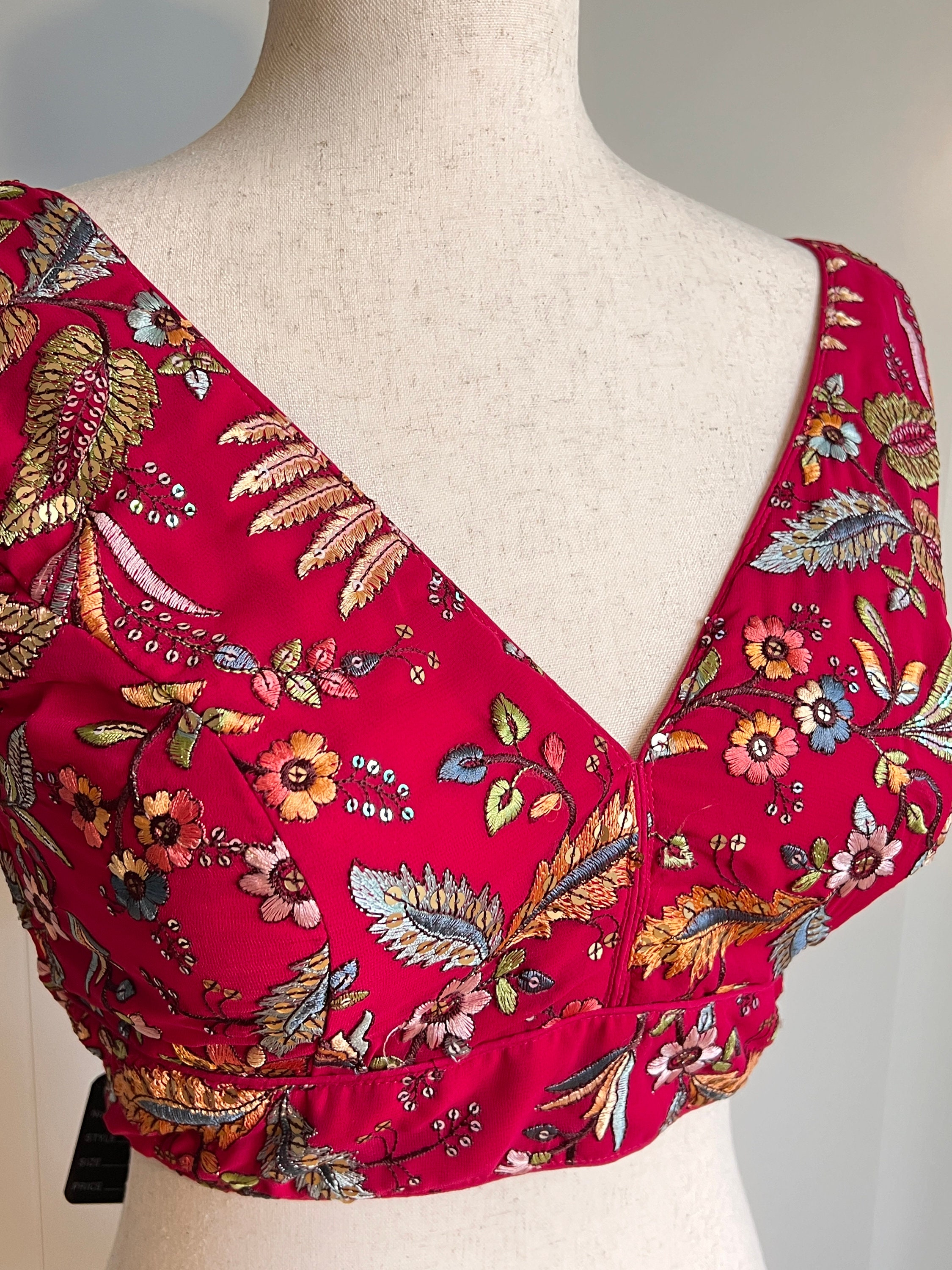 Red Embroidery Blouse With and Without Sleeves, Vneck Blouse, Georgette ...