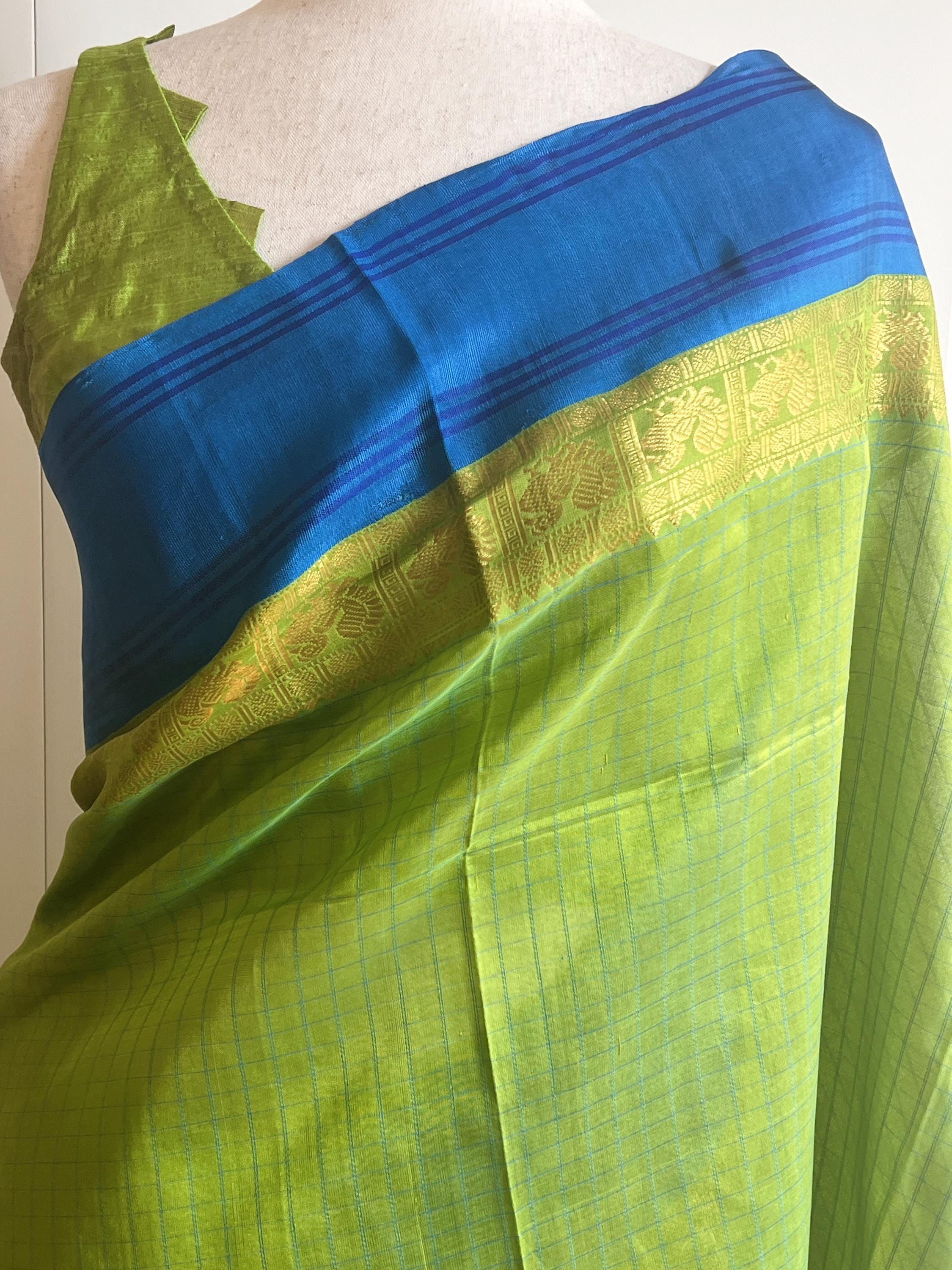 Beautiful Green Blue Semi Silk Saree Only | Festive Saree | Traditional ...