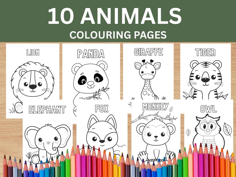 Jungle Animal Coloring Pages for Kids: Safari Zoo Activity (digital ...