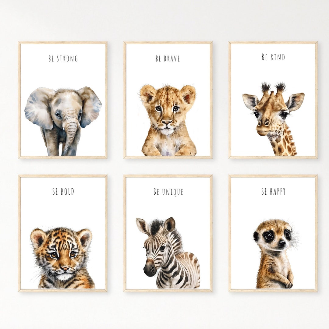 Safari Animal Nursery Prints, Animal Affirmation Wall Art, Jungle ...