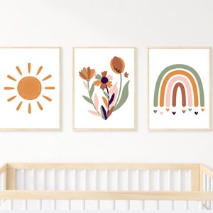 Boho Rainbow Sun Wall Art, Sun Rainbow Flowers, PRINTABLE Wall Art ...