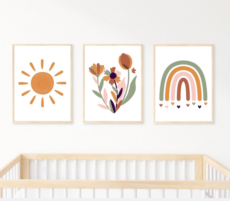 Boho Rainbow Sun Flower Prints: Girl Nursery Decor (digital Download ...