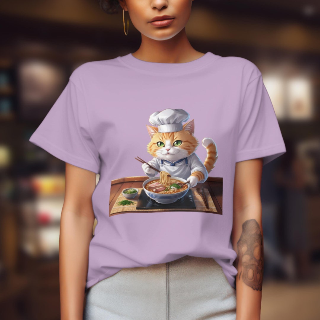 Chef Cat Ramen Anime T-shirt, Funny Cat Graphic Tee ,cute Cat Lover ...