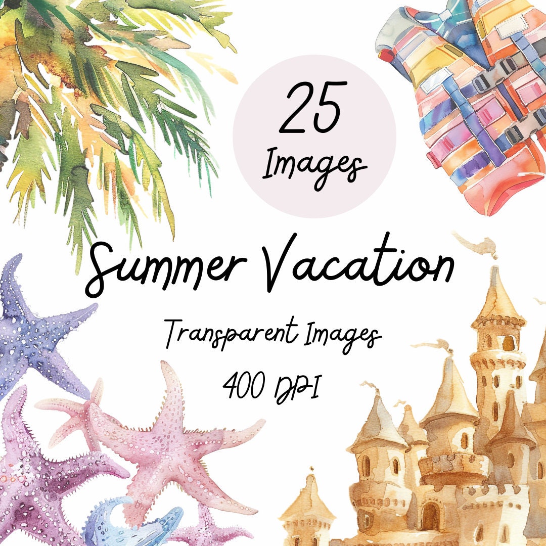 Summer Clipart, Watercolor Summer Clipart, Beach Clipart, Watercolor ...