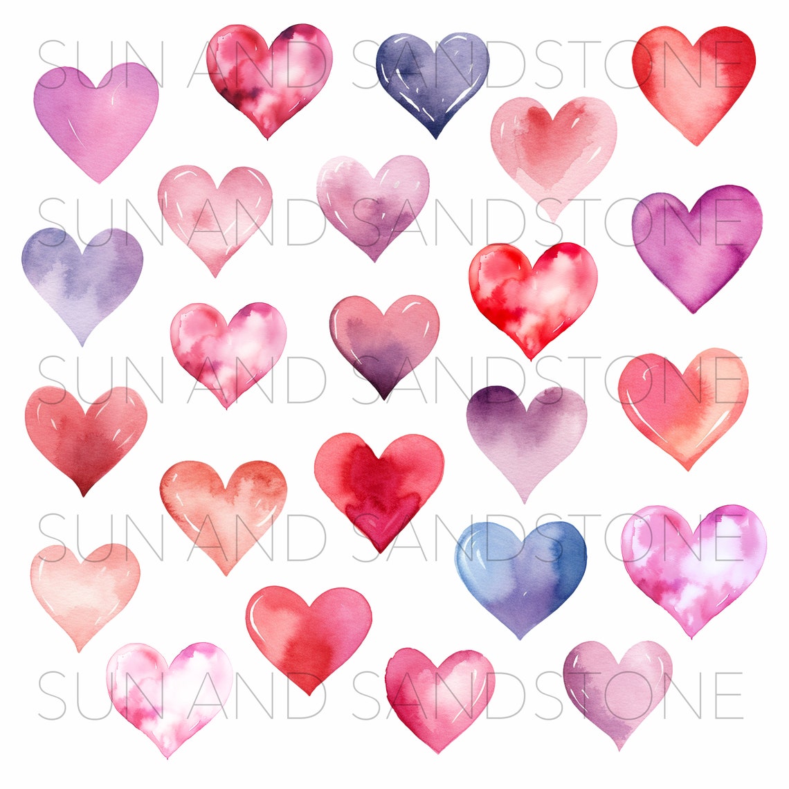 Valentine's Day Clipart, Watercolor Valentines, Hearts, Hearts Clipart ...
