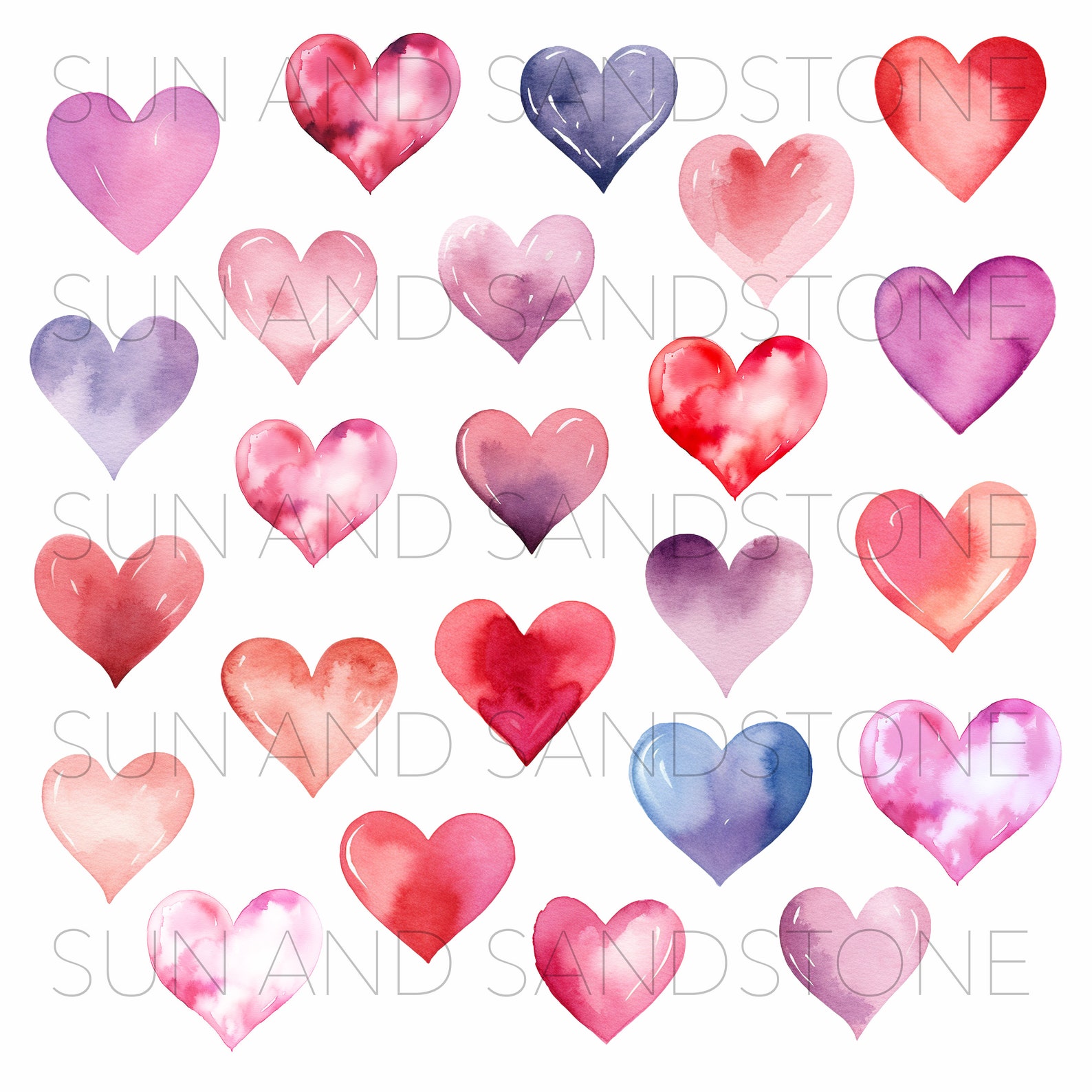 Valentine's Day Clipart, Watercolor Valentines, Hearts, Hearts Clipart ...
