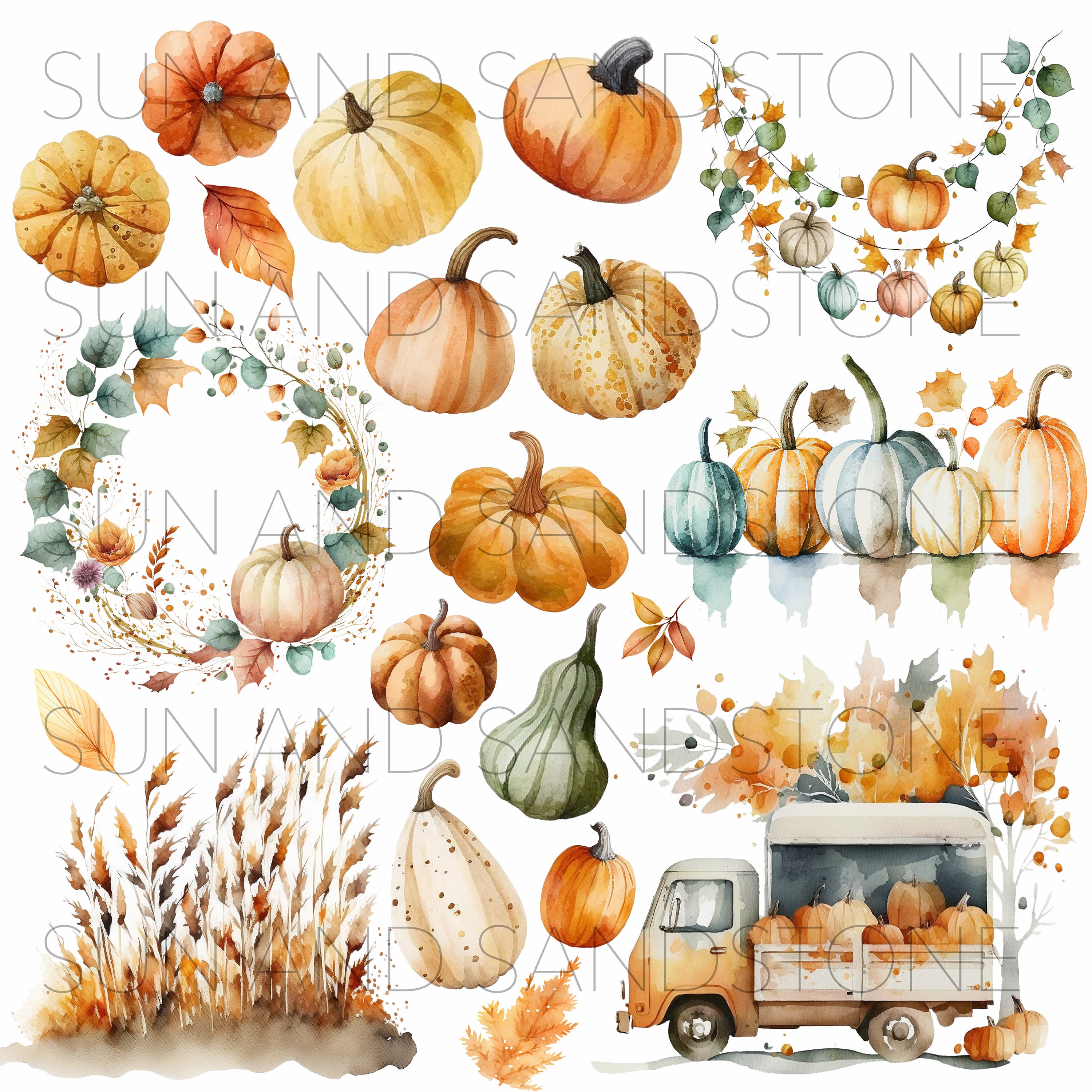Pumpkin Patch, Watercolor Pumpkin Clipart, Cozy Autumn, Watercolor ...
