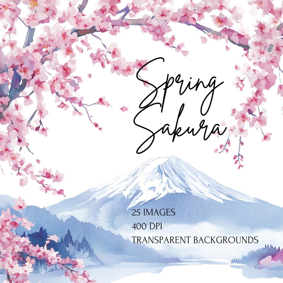 Cherry Blossom Clipart, Watercolor Sakura Blossom PNG, Pink Flowers ...