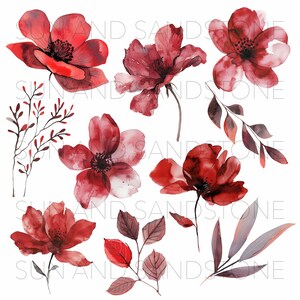 Watercolor Red Flower Clipart, Red and Blush Flower PNG, Floral Wedding ...