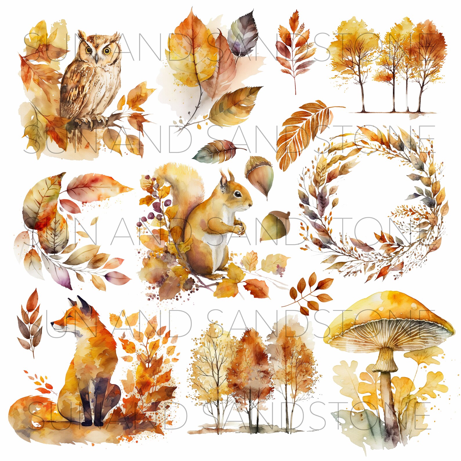 Watercolor Autumn Clipart - Fall Watercolor Clipart - Watercolor ...