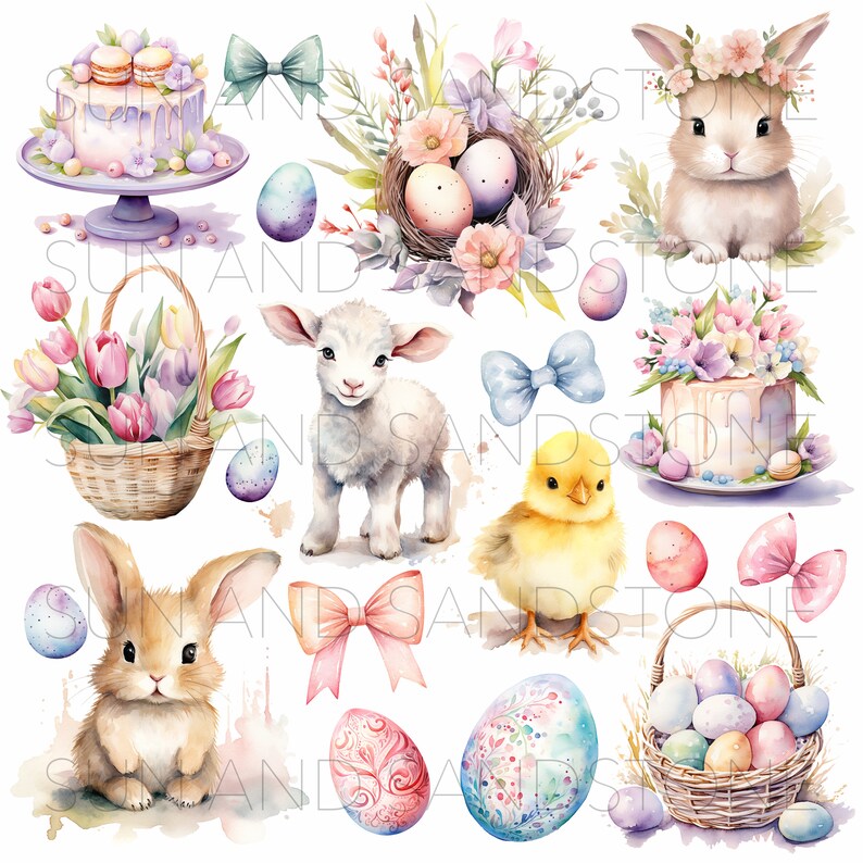 Watercolor Easter Clipart, Easter Eggs, Watercolor Bunnies, Nursery ...
