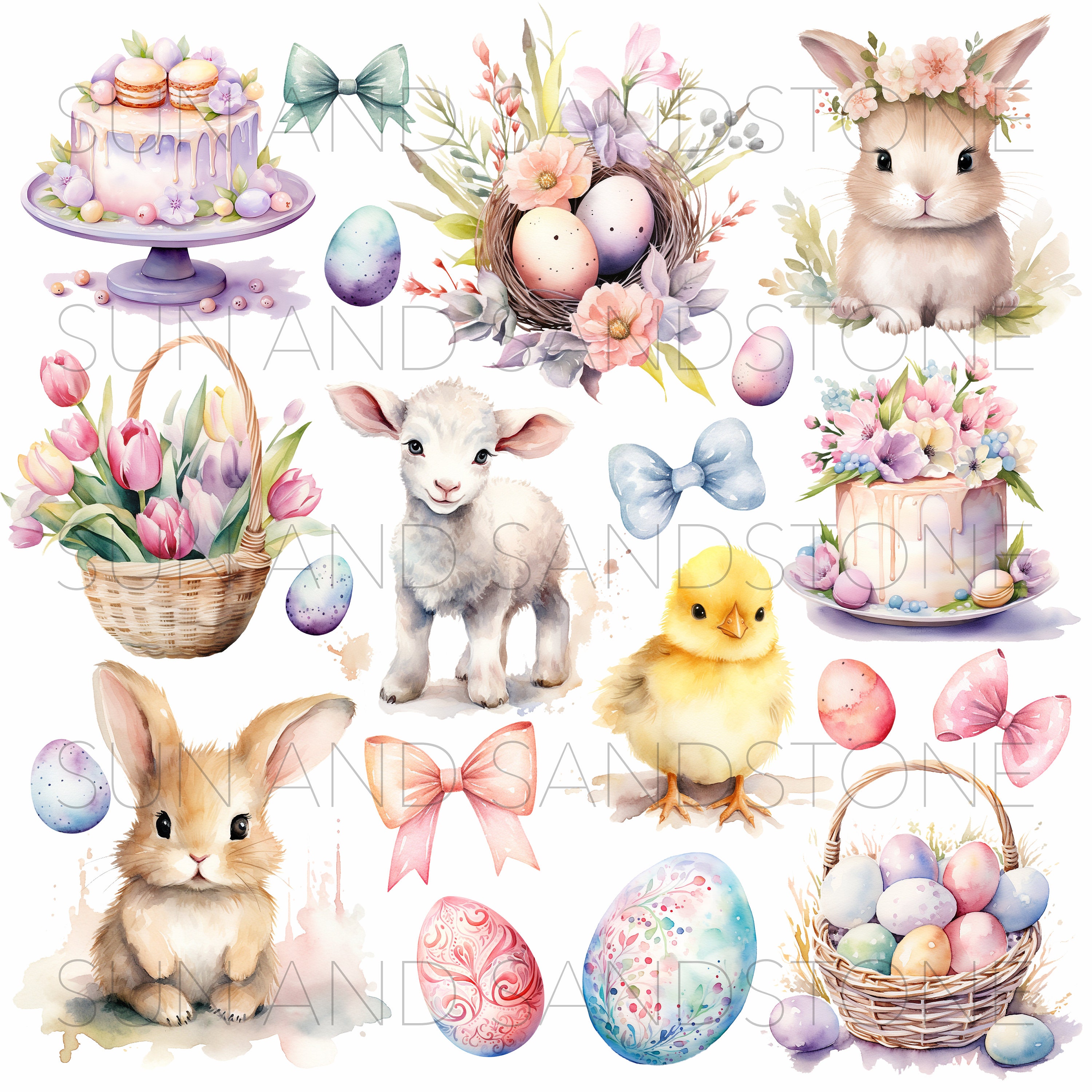 Watercolor Easter Clipart, Easter Eggs, Watercolor Bunnies, Nursery ...