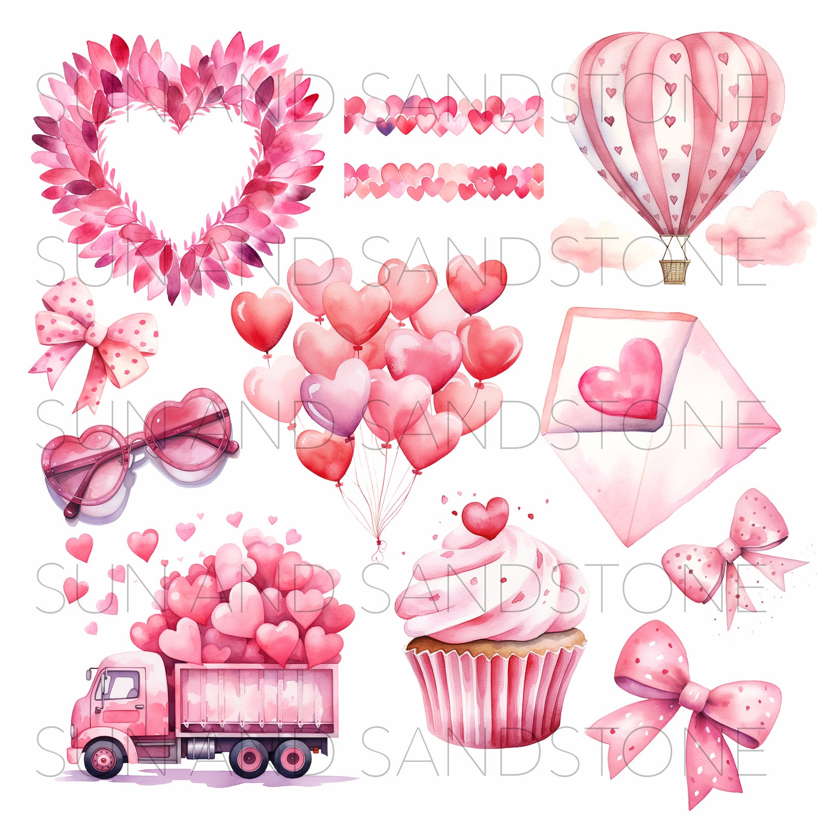 Valentine's Day Clipart, Watercolor Valentines, Hearts, Hearts Clipart ...