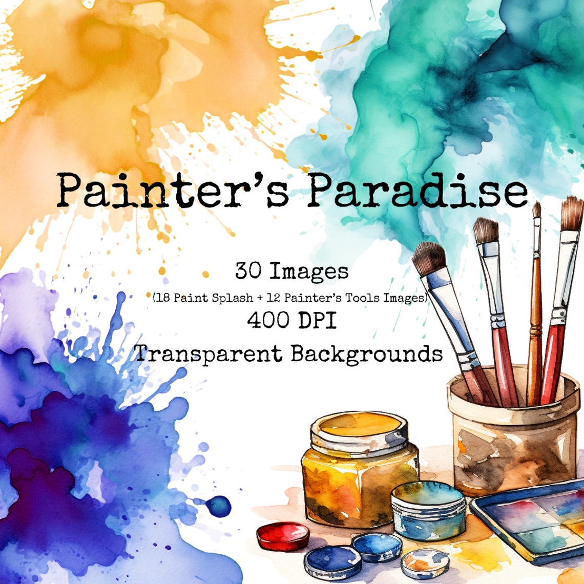 Watercolor Art Clipart, Paint Splatter, Artist Clipart, Painting ...