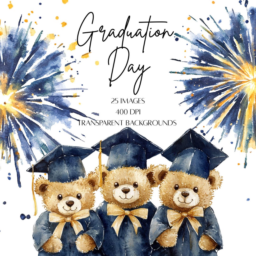 Watercolor Graduation Clipart - Watercolor Graduation Cap - Navy and ...