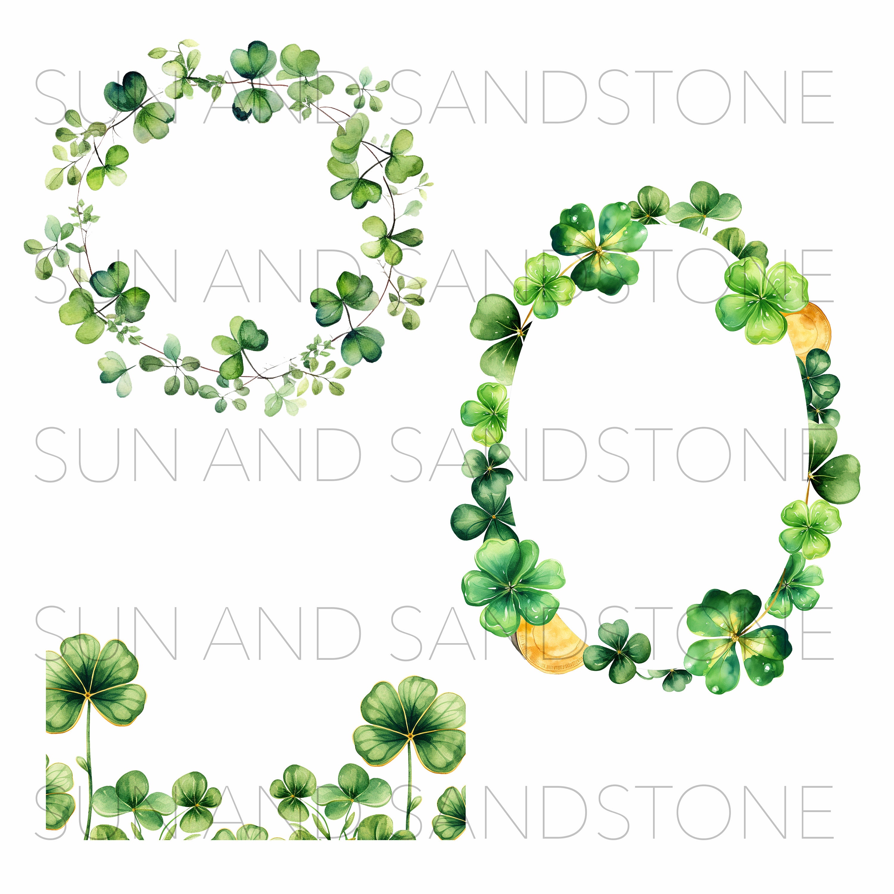 St. Patrick's Day Clipart, Shamrock Clipart, Watercolor Clipart, Clover ...