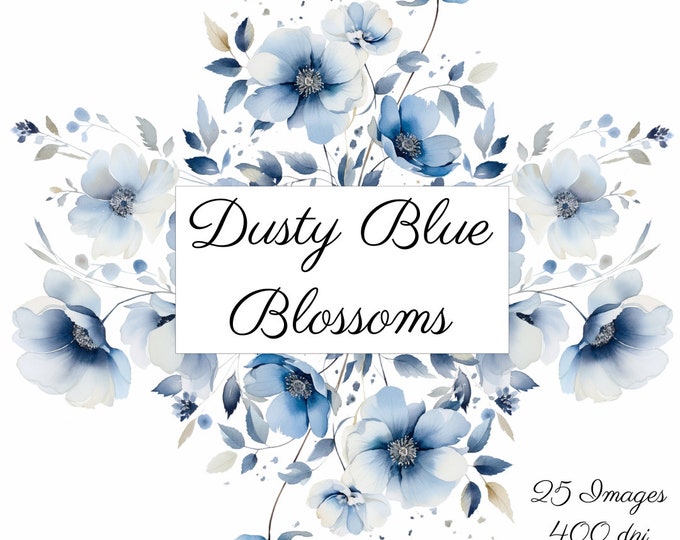 Dusty Blue Floral Clipart Watercolor Floral Clipart Roses Floral ...