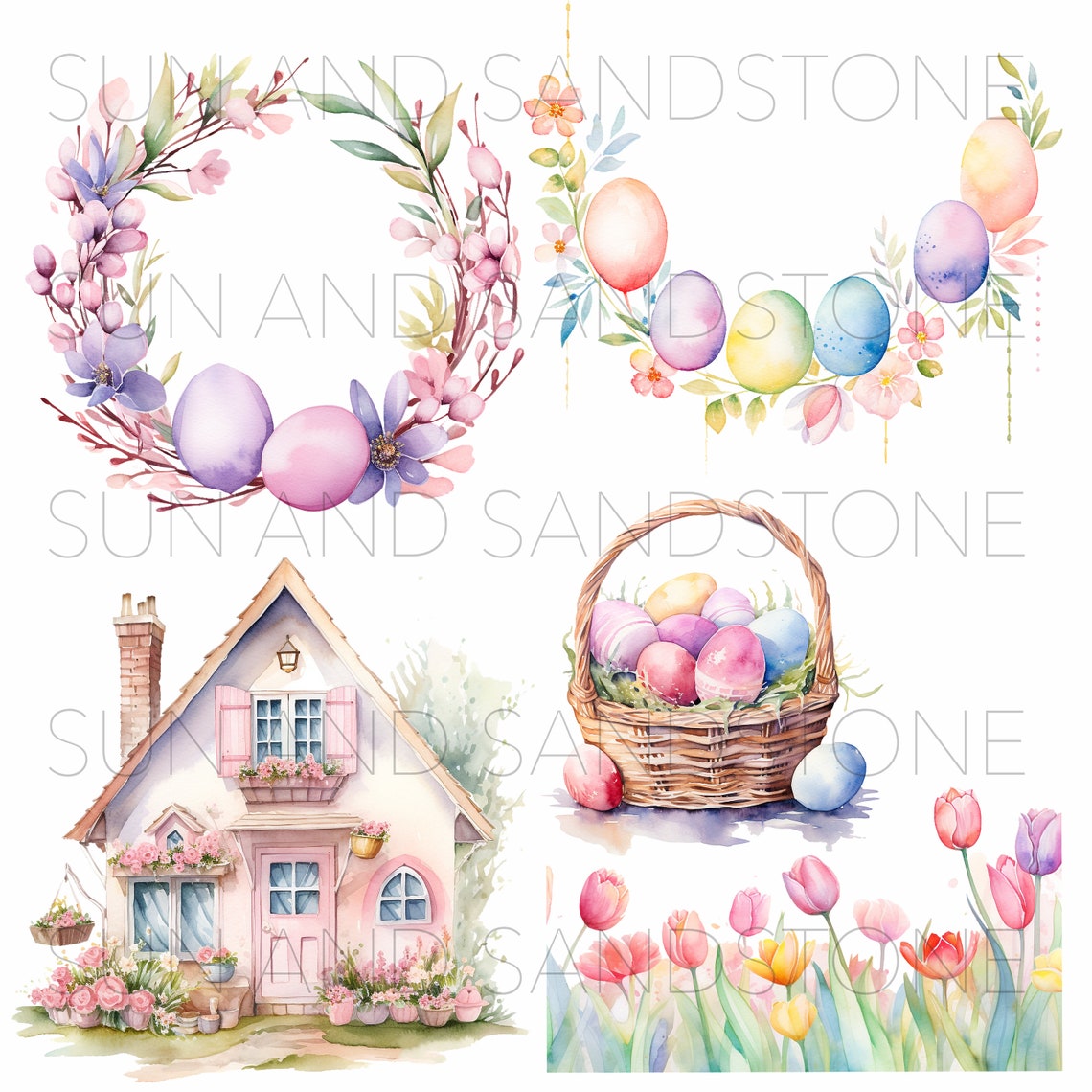 Watercolor Easter Clipart, Easter Eggs, Watercolor Bunnies, Nursery ...