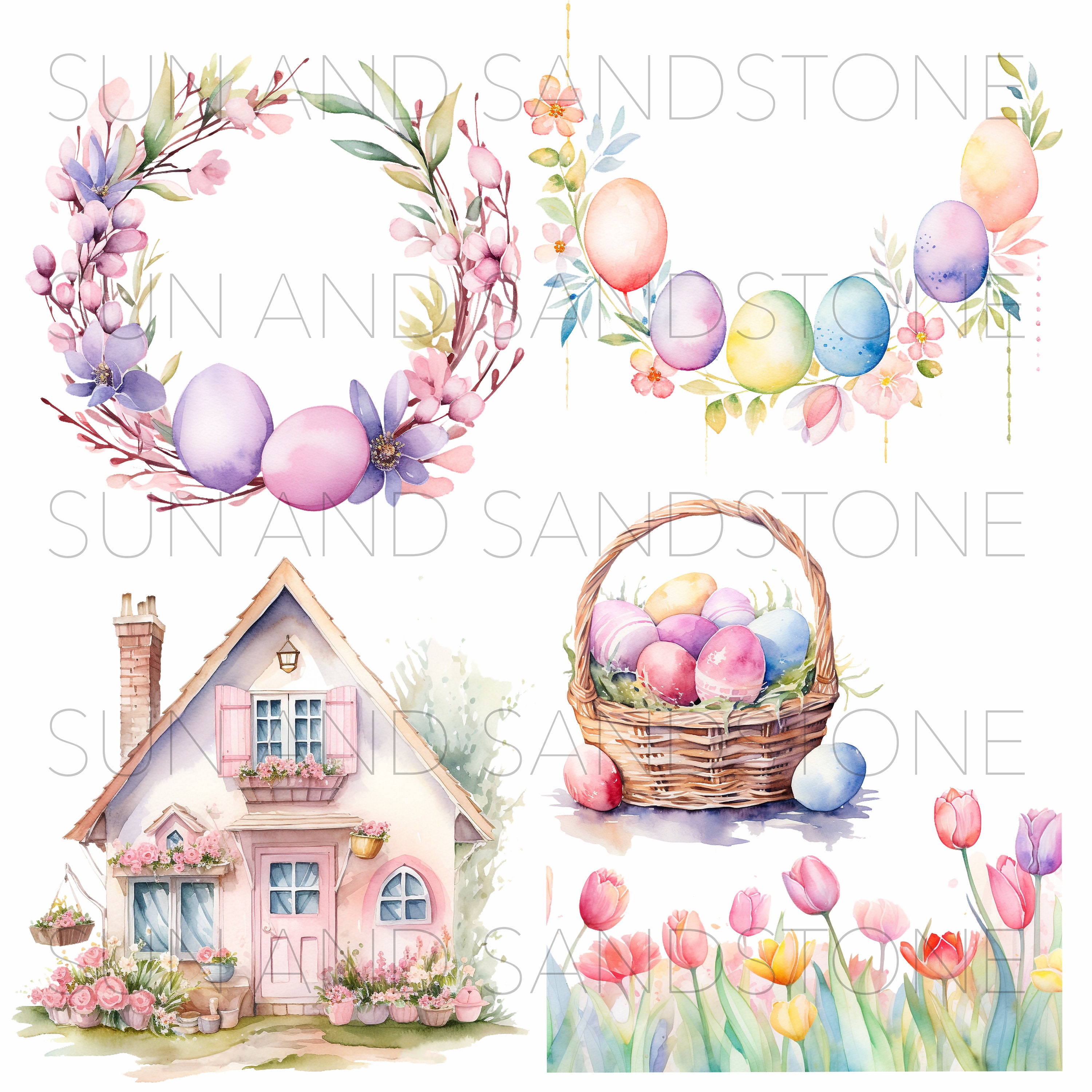 Watercolor Easter Clipart, Easter Eggs, Watercolor Bunnies, Nursery ...
