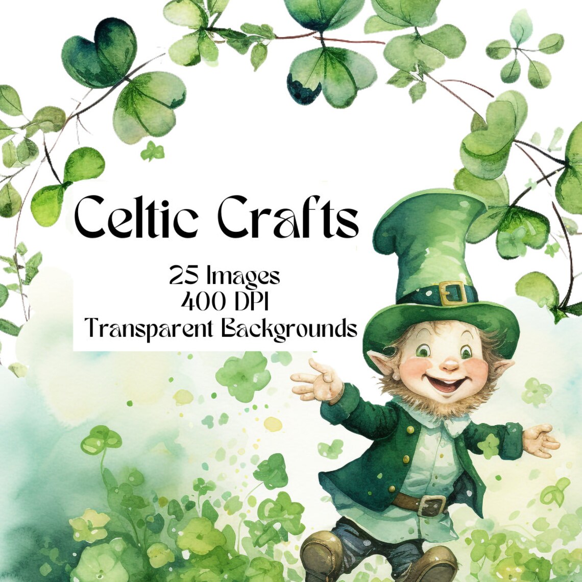 St. Patrick's Day Clipart, Shamrock Clipart, Watercolor Clipart, Clover ...