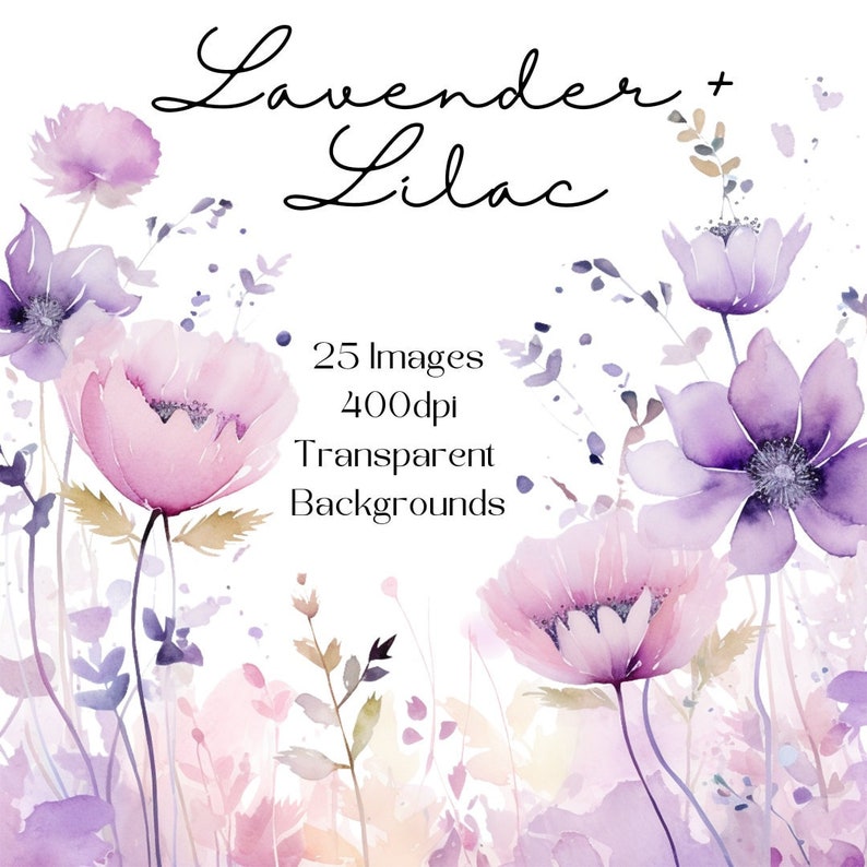 Lilac Watercolor Clipart, Watercolor Floral Clipart, Watercolor Flowers ...