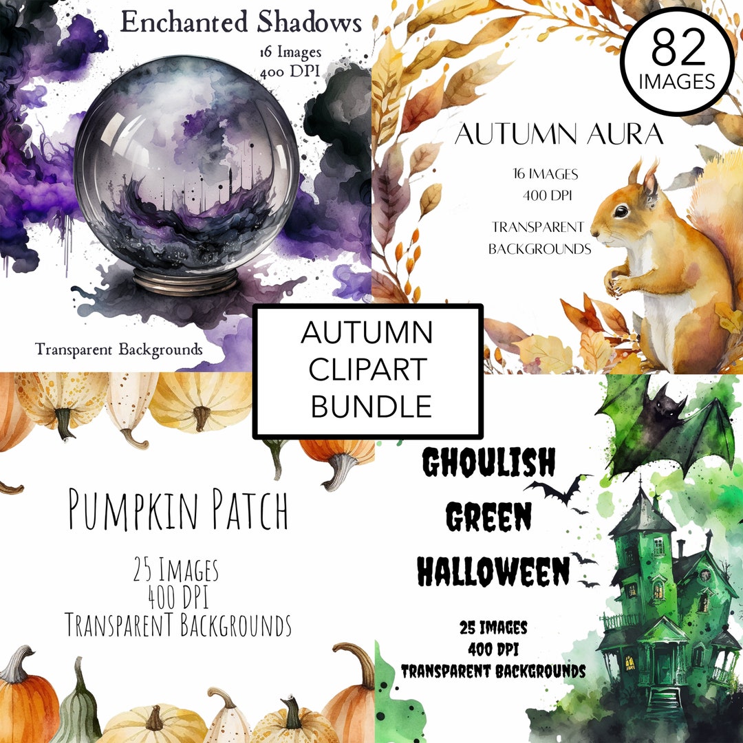 Autumn Clipart Bundle, Halloween Clipart Bundle, Watercolor Clipart ...