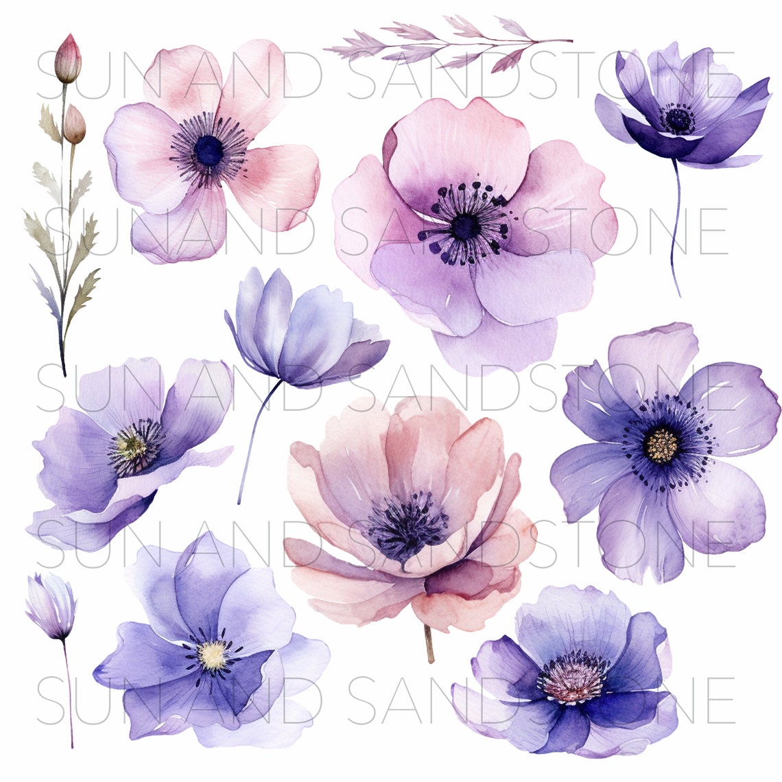 Lilac Watercolor Clipart, Watercolor Floral Clipart, Watercolor Flowers ...