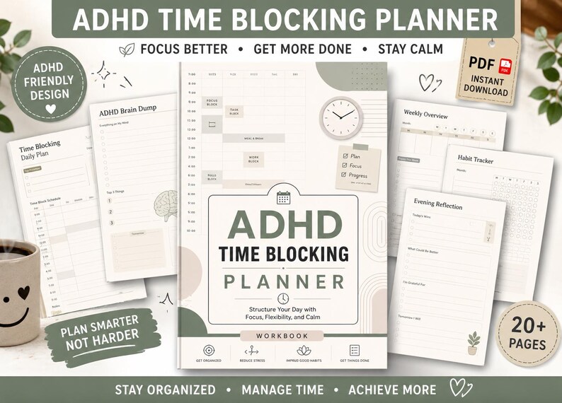 ADHD Time Blocking Planner | ADHD Time Management Worksheets | Daily ...