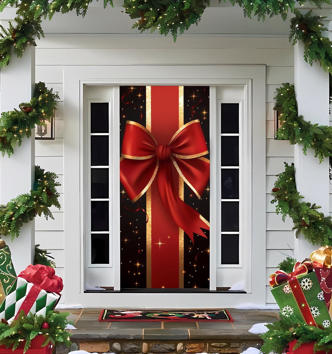 Red Ribbon Christmas Door Cover Red Ribbon Christmas Door - Etsy