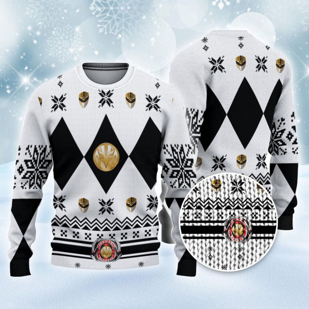 White Ranger Ugly Sweater Mighty Morphin White Power Ranger - Etsy