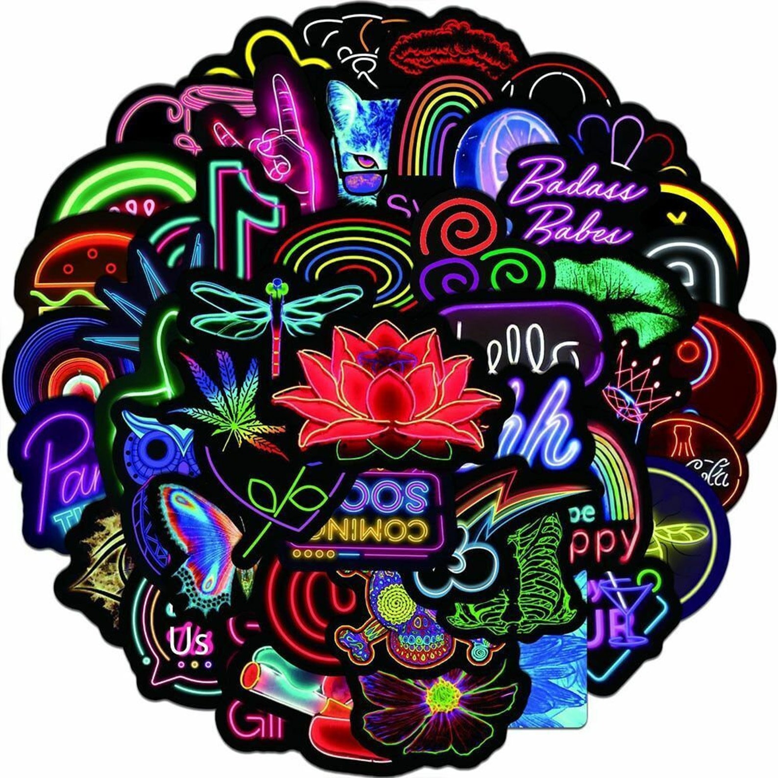 50pcs Neon Light Graffiti Stickers Diy Cartoon Cool Street Style ...