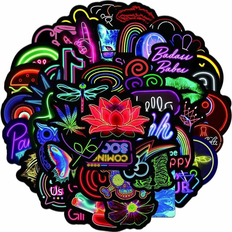 50pcs Neon Light Graffiti Stickers Diy Cartoon Cool Street Style ...