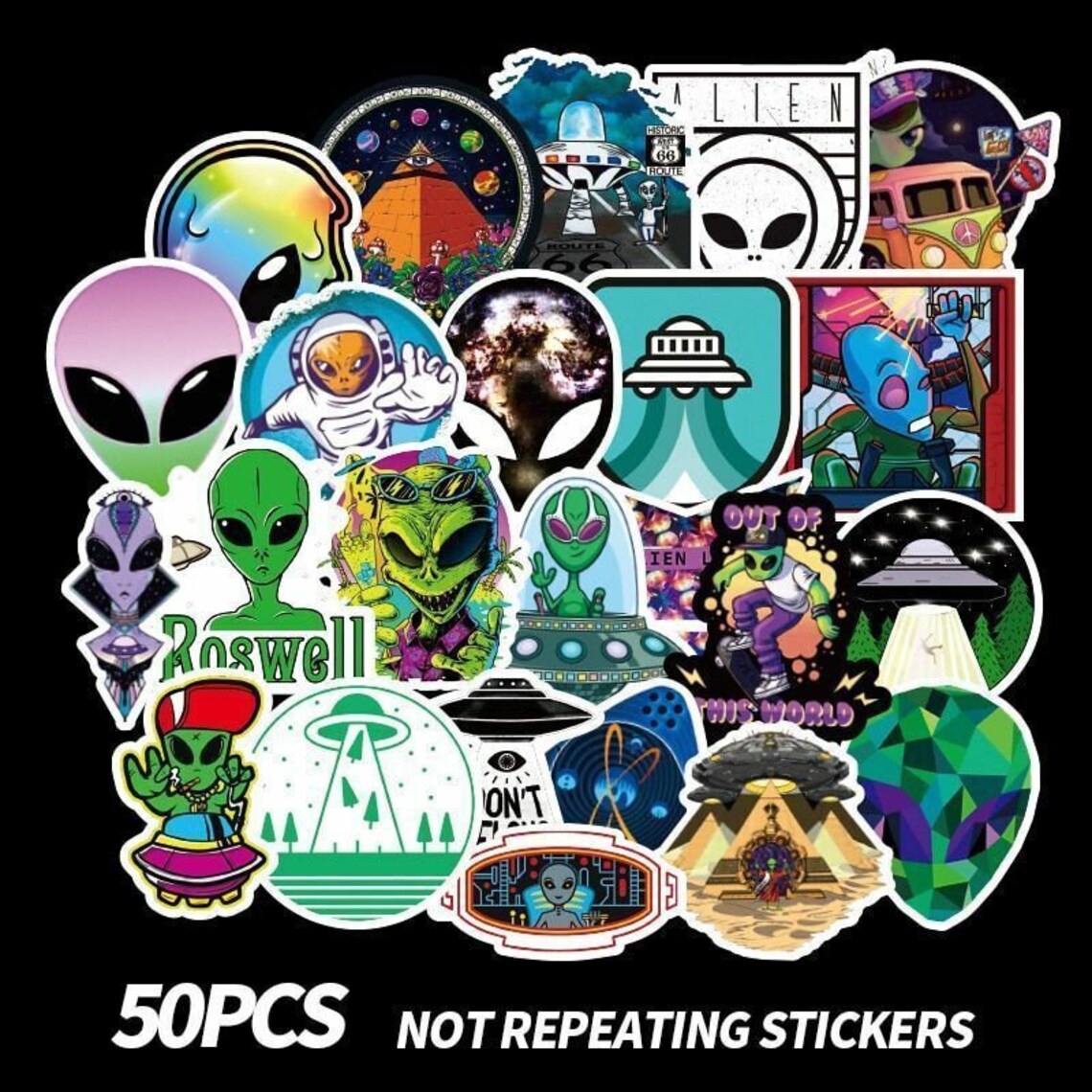 50pcs Outer Space Stickers Pack Ufo Alien Astronaut Rocket Cartoon ...