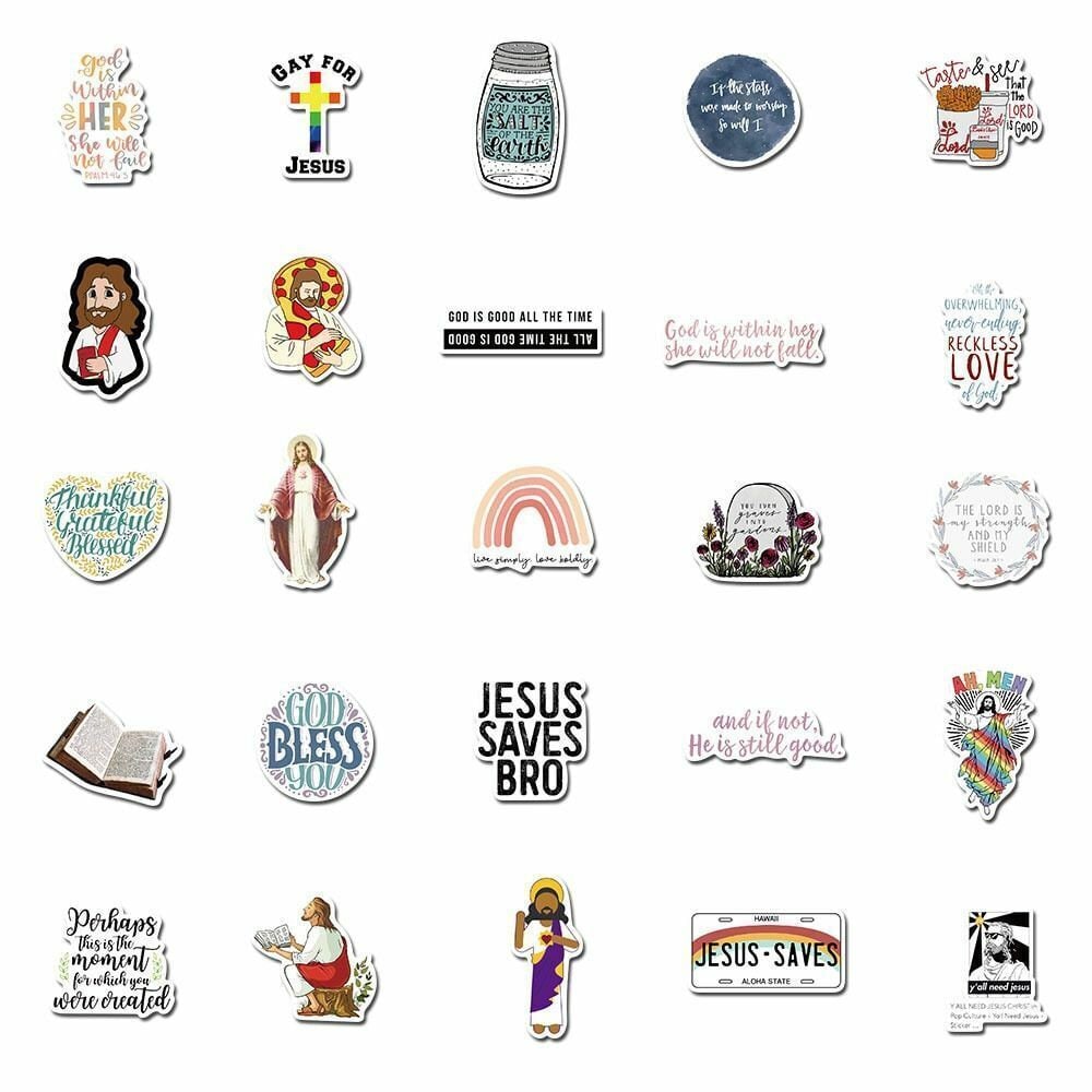 50pcs Jesus Stickers Pack Cute Cartoon God Christians Religion Sayings ...
